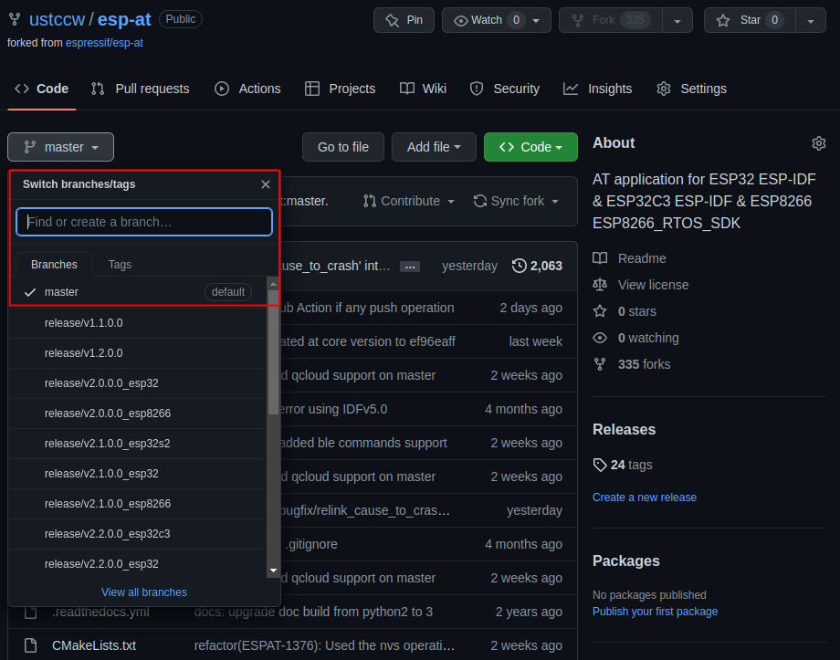 Compile ESP-AT Project on the GitHub Webpage - ESP32-C2 - — ESP-AT User Guide release-v3.1.0.0 ...