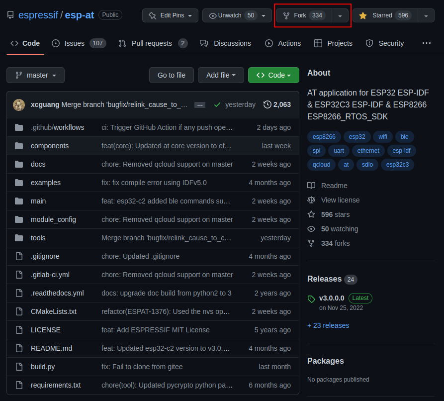 Compile ESP-AT Project on the GitHub Webpage - ESP32-C2 - — ESP-AT User Guide release-v3.1.0.0 ...