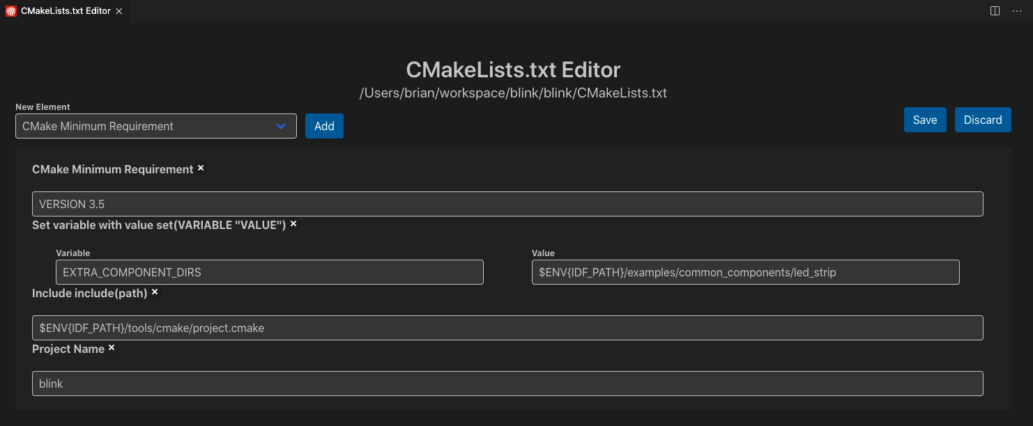 CMakeLists.txt 编辑器 - - — ESP-IDF Extension for VSCode release-v2.0 文档