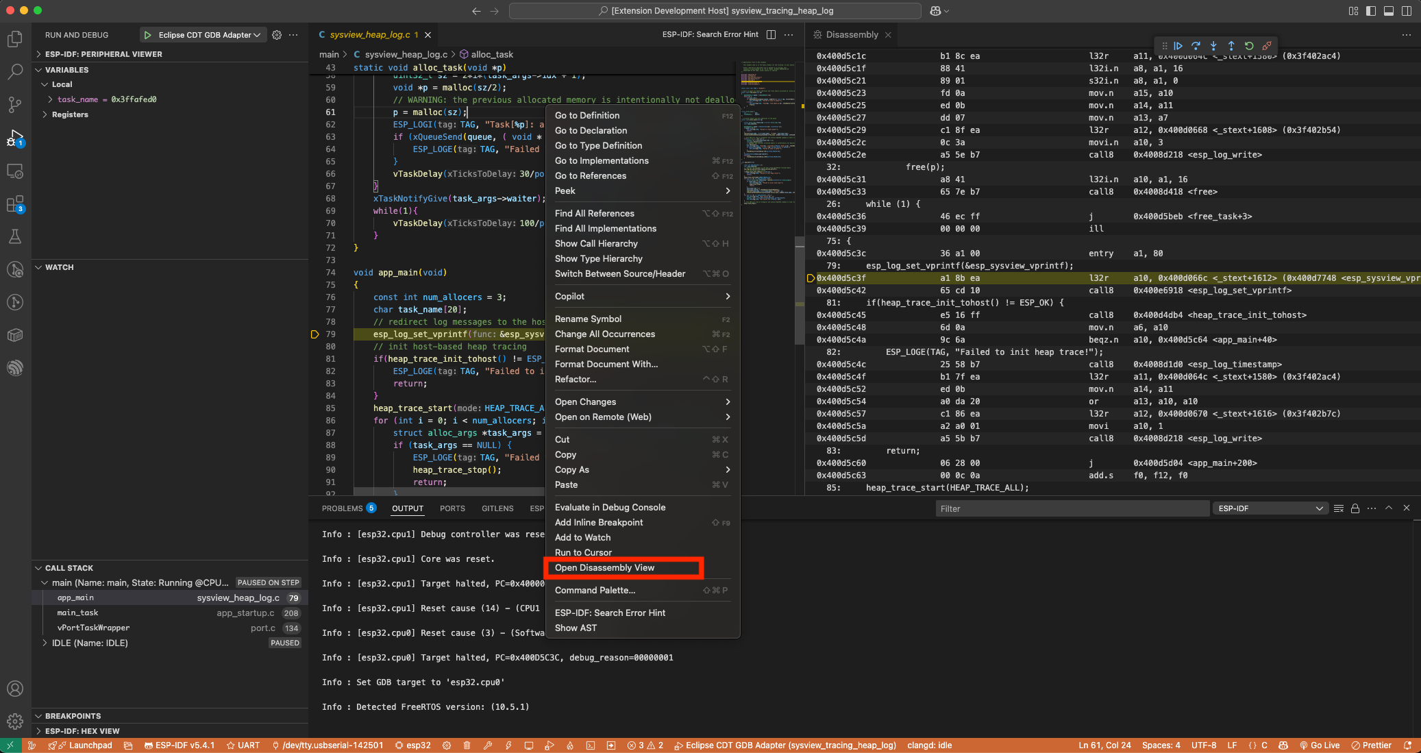 调试项目 - - — ESP-IDF Extension for VSCode release-v2.0 文档