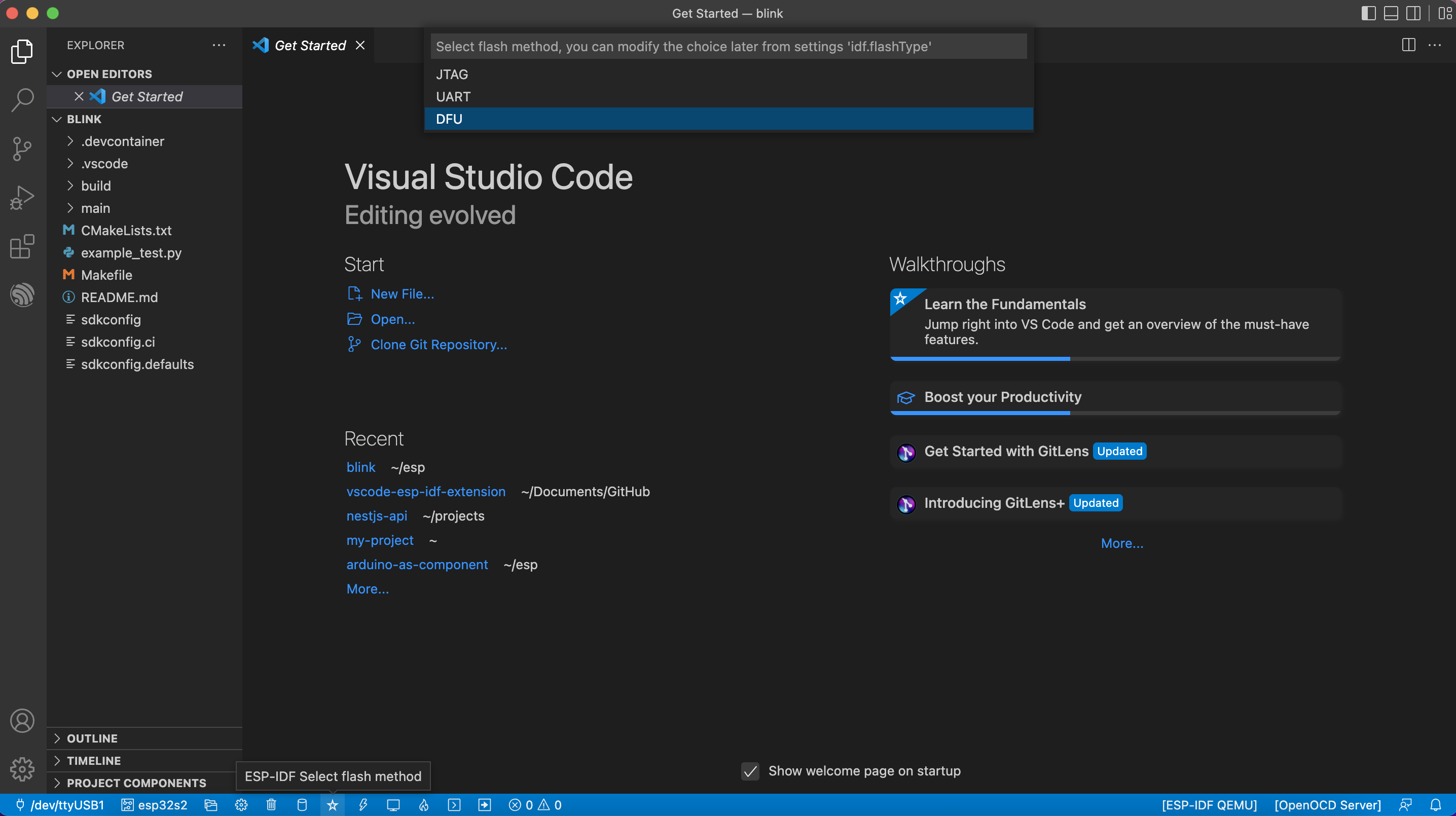 通过 USB 升级设备固件 (DFU) - - — ESP-IDF Extension for VSCode release-v2.0 文档